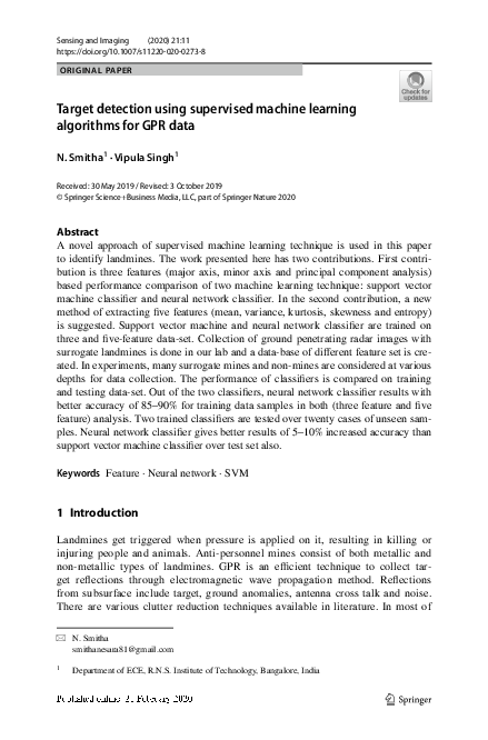 Pdf Target Detection Using Supervised Machine Learning Algorithms For 8391