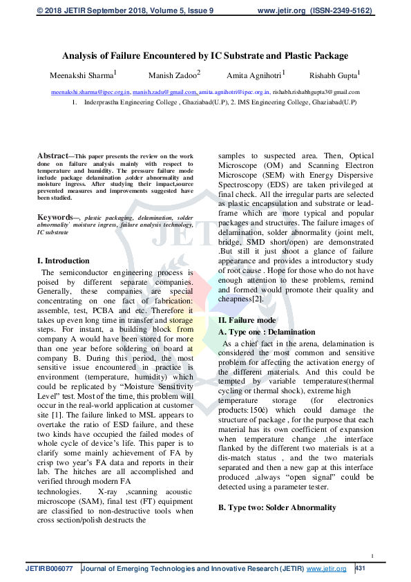 (PDF) Analysis of Failure Encountered by IC Substrate and Plastic Package