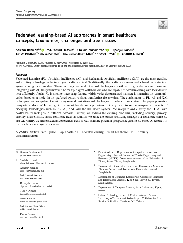 Pdf Federated Learning Based Ai Approaches In Smart Healthcare Concepts Taxonomies