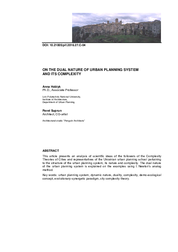 (PDF) On the Dual Nature of Urban Planning System and Its Complexity