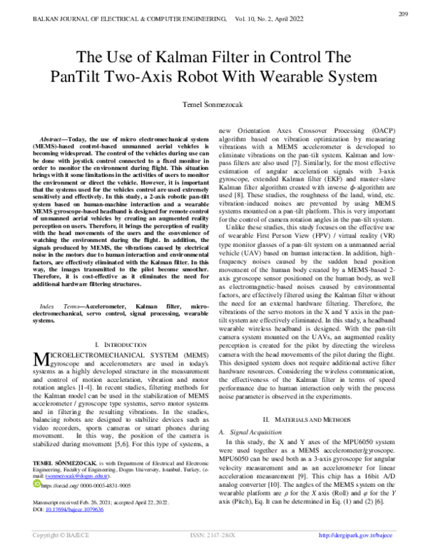 (PDF) The Use of Kalman Filter in Control The PanTilt Two-Axis Robot ...