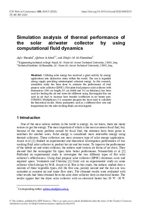 Pdf Simulation Analysis Of Thermal Performance Of The Solar Air Water Collector By Using