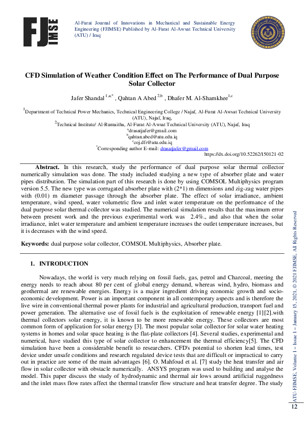 (PDF) CFD Simulation of Weather Condition Effect on The Performance of ...
