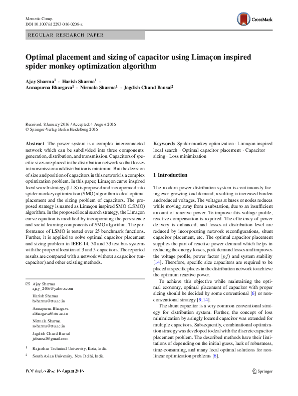 Pdf Optimal Placement And Sizing Of Capacitor Using Limaçon Inspired