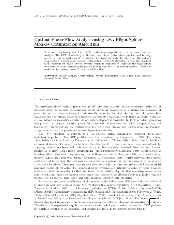 (PDF) Optimal power flow analysis using Lévy flight spider monkey optimisation algorithm
