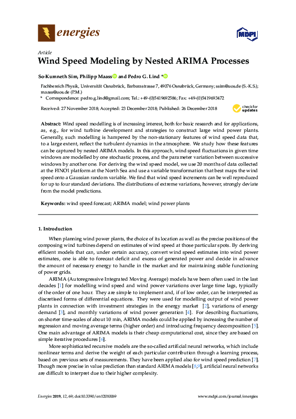 Pdf Wind Speed Modeling By Nested Arima Processes Pedro G Lind 