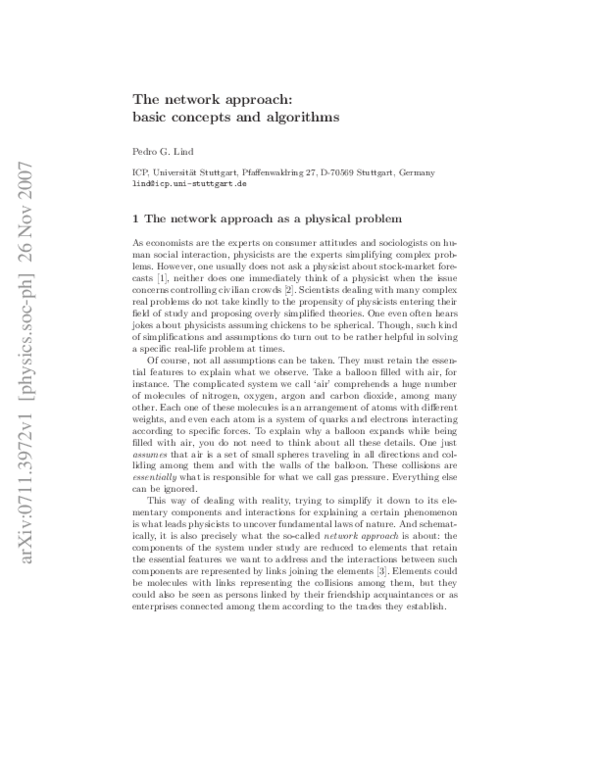 (PDF) The network approach: basic concepts and algorithms