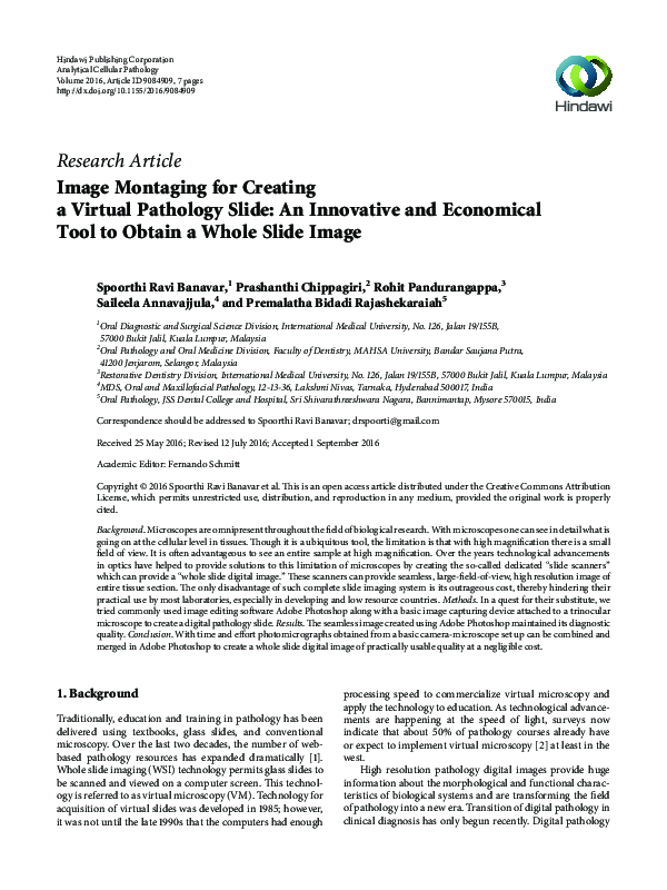 (PDF) Image Montaging for Creating a Virtual Pathology Slide: An ...