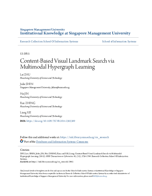 (PDF) Content-Based Visual Landmark Search via Multimodal Hypergraph Learning
