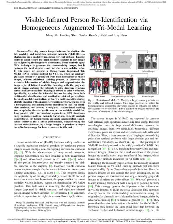 (PDF) Visible-Infrared Person Re-Identification via Homogeneous Augmented Tri-Modal Learning