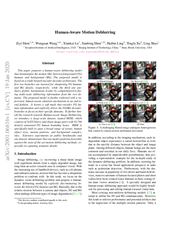 (PDF) Human-Aware Motion Deblurring