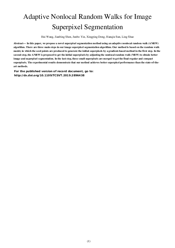 (PDF) Adaptive Nonlocal Random Walks for Image Superpixel Segmentation