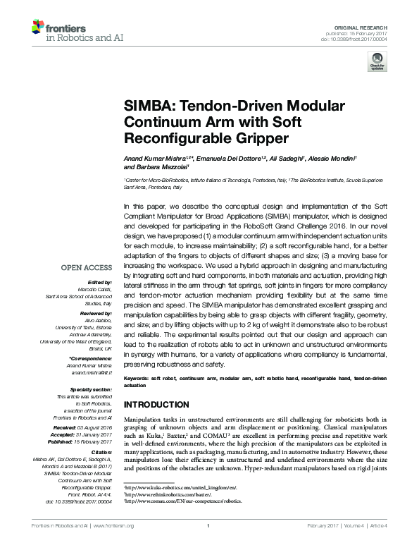 (PDF) SIMBA: Tendon-Driven Modular Continuum Arm with Soft ...
