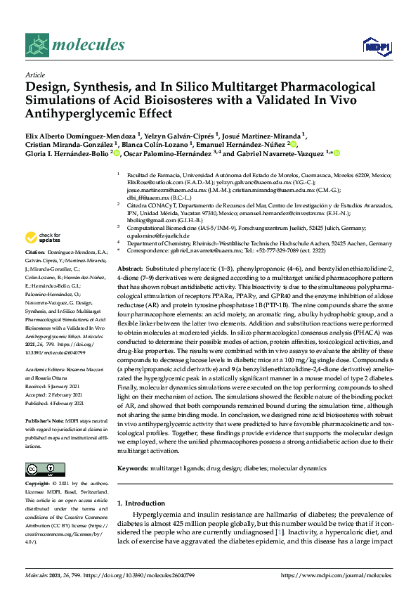 (PDF) Design, Synthesis, and In Silico Multitarget Pharmacological Simulations of Acid ...