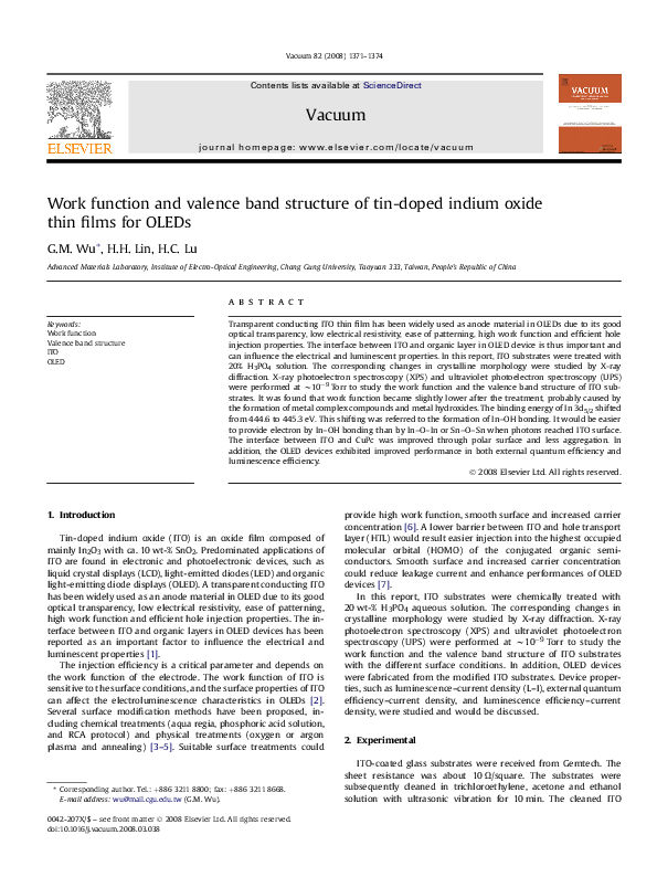 (PDF) Work function and valence band structure of tin-doped indium ...