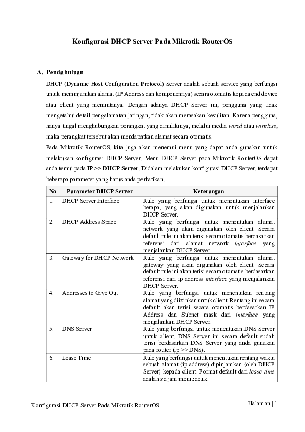 (PDF) Konfigurasi DHCP Server Pada Mikrotik RouterOS v6 | Endrif ... (PDF) Konfigurasi DHCP Server Pada Mikrotik RouterOS v6 | Endrif ...