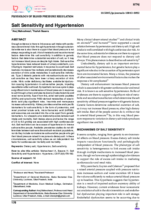 (PDF) Salt Sensitivity and Hypertension