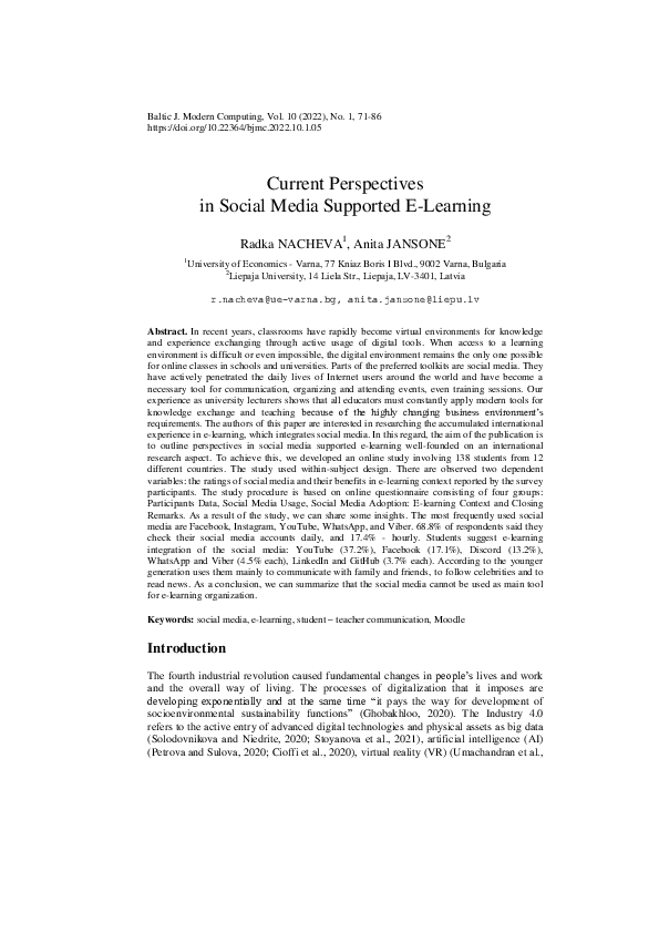 (PDF) Current Perspectives in Social Media Supported E-Learning