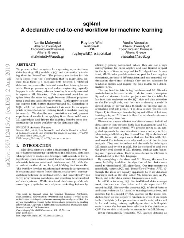 Pdf Sql4ml A Declarative End To End Workflow For Machine Learning 5752