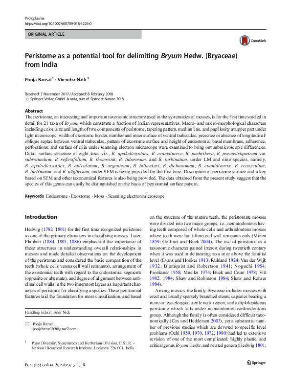 (PDF) Peristome as a potential tool for delimiting Bryum Hedw ...
