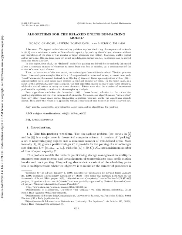 (PDF) Algorithms for the Relaxed Online Bin-Packing Model