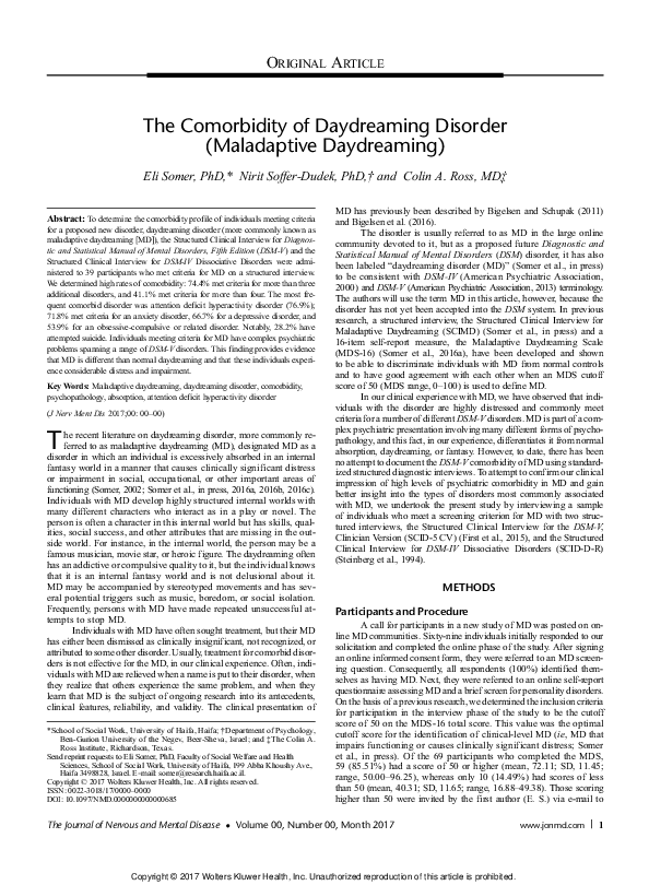 (PDF) The Comorbidity of Daydreaming Disorder (Maladaptive Daydreaming)