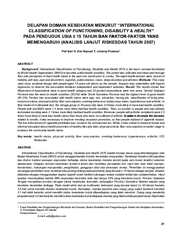 (PDF) Delapan Domain Kesehatan Menurut International Classification of Functioning, Disability ...