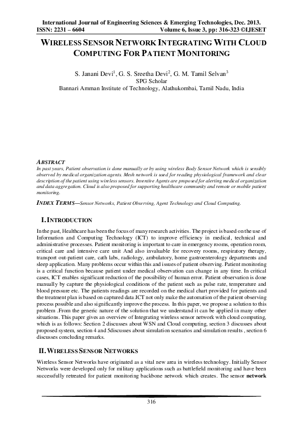 (PDF) Wireless Sensor Network Integrating with Cloud Computing for Patient Monitoring