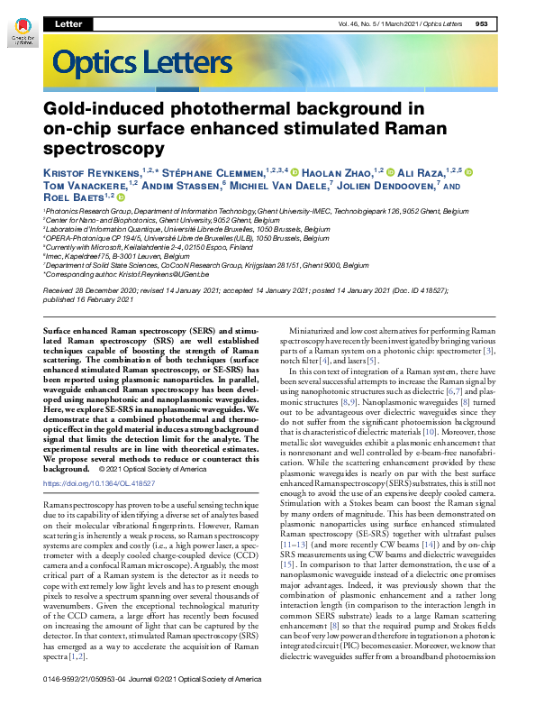 (PDF) Gold-induced photothermal background in on-chip surface enhanced stimulated Raman spectroscopy