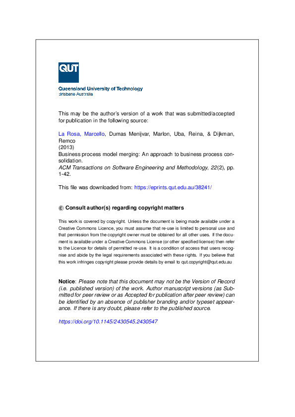(PDF) Business Process Model Merging