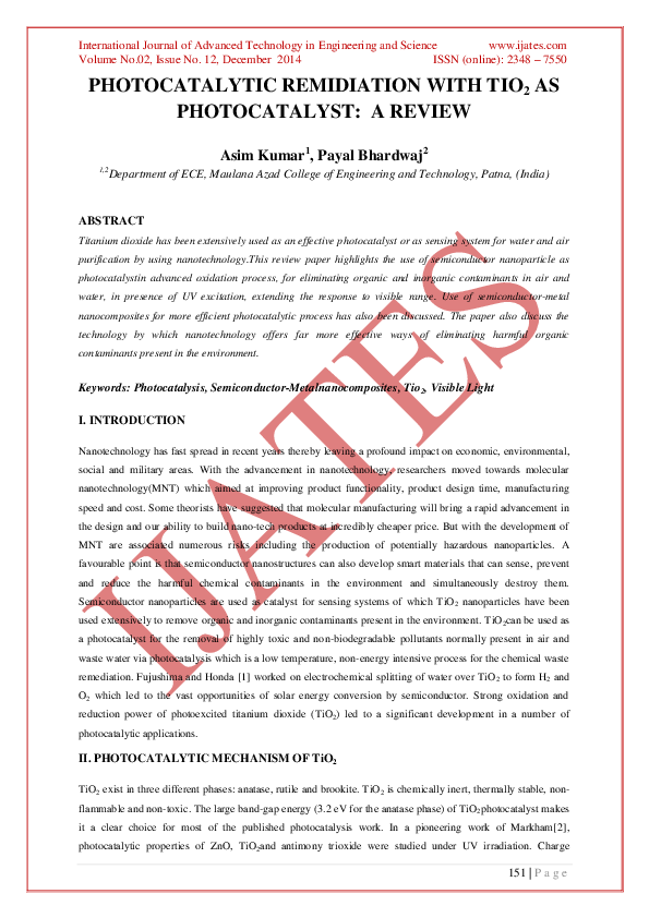 (PDF) Photocatalytic Remidiation with TIO2 as Photocatalyst: A Review