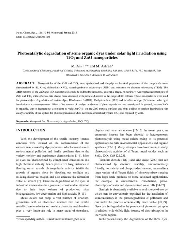(PDF) Photocatalytic degradation of some organic dyes under solar light irradiation using TiO2 ...