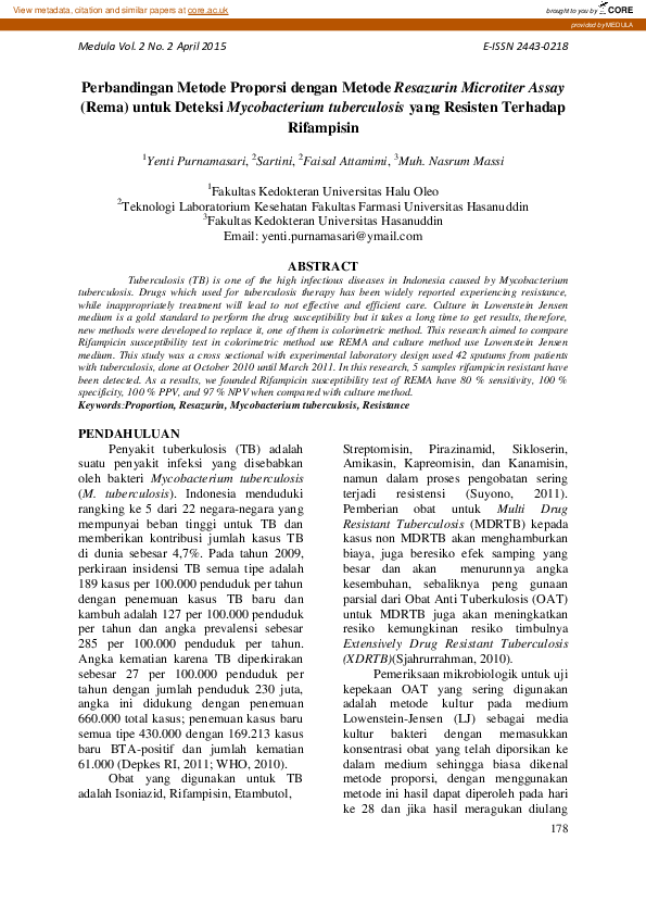 (PDF) Perbandingan Metode Proporsi dengan Metode Resazurin Microtiter ...