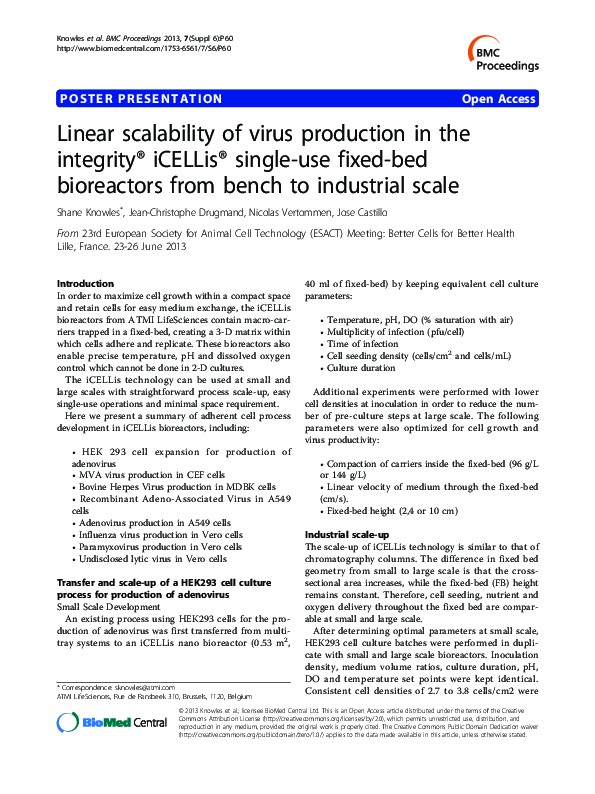 (PDF) Linear scalability of virus production in the integrity® iCELLis ...