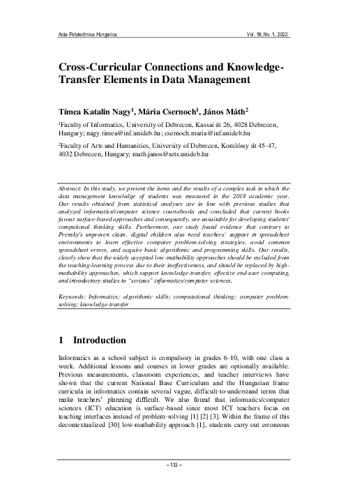 (PDF) Cross-Curricular Connections and Knowledge-Transfer Elements in Data Management
