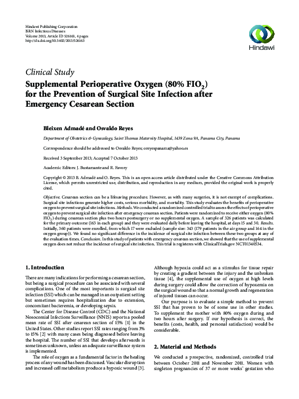 (PDF) Supplemental Perioperative Oxygen (80% FIO2) for the Prevention ...