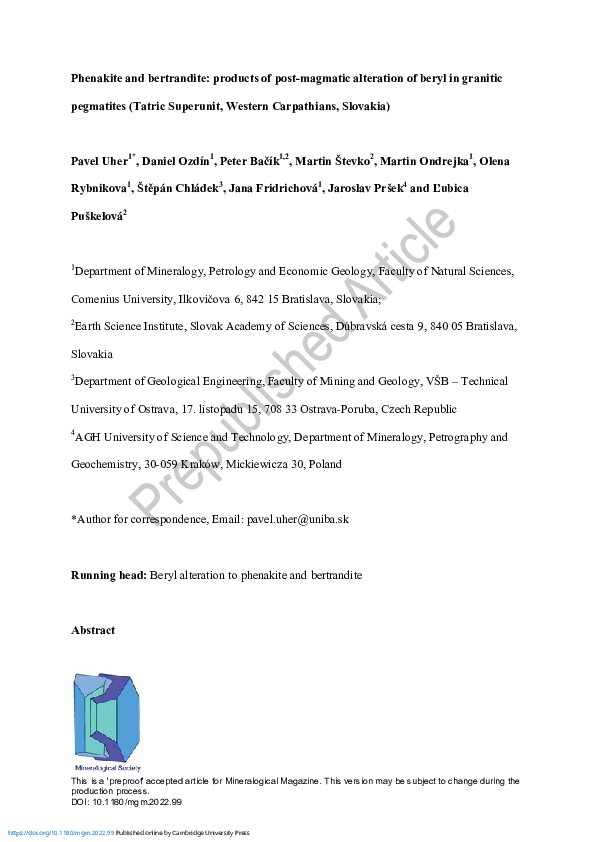 (PDF) Phenakite and bertrandite: products of post-magmatic alteration ...