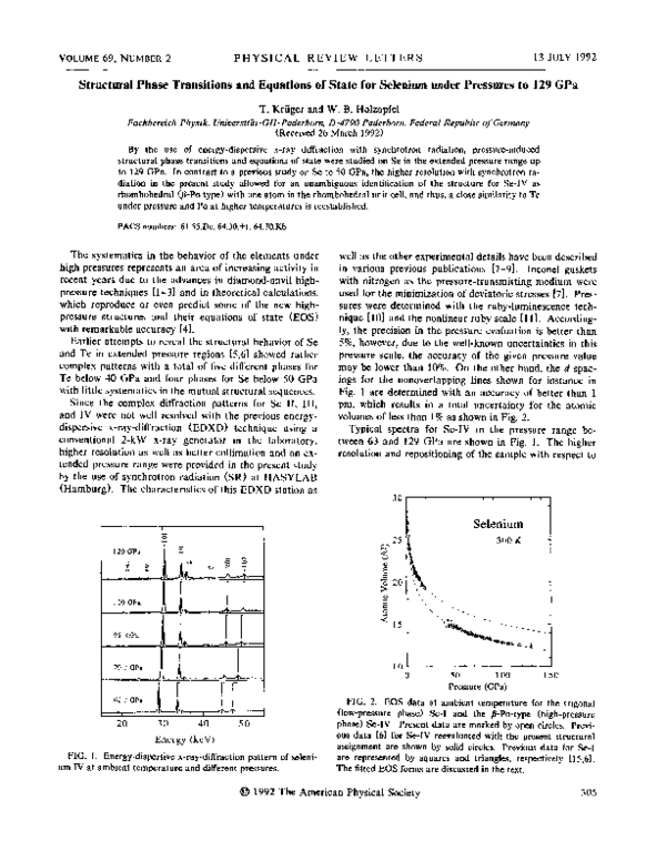 (PDF) Structural Phase Transitions and Equations of State of Se and Te under High Pressure ...