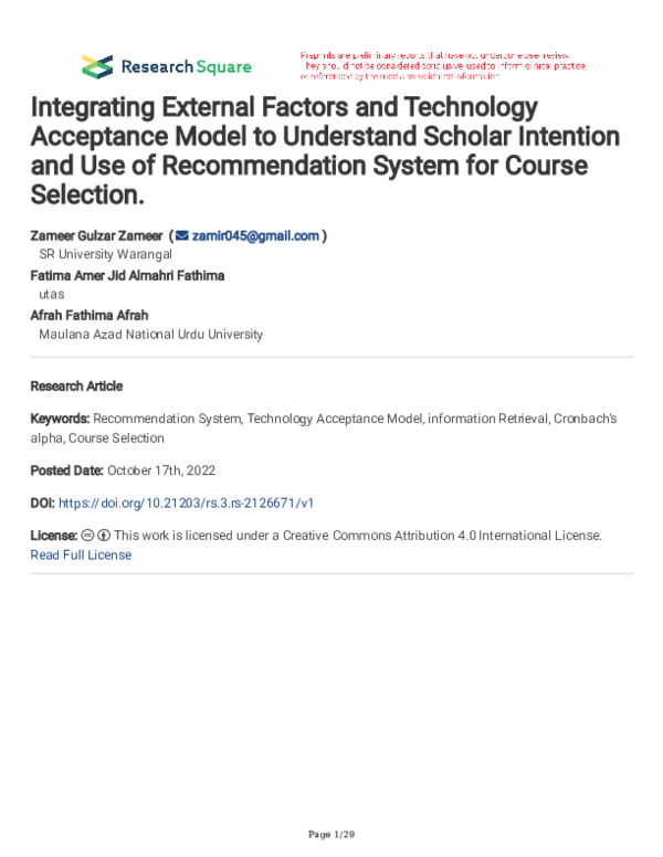 (PDF) Integrating External Factors and Technology Acceptance Model to Understand Scholar ...