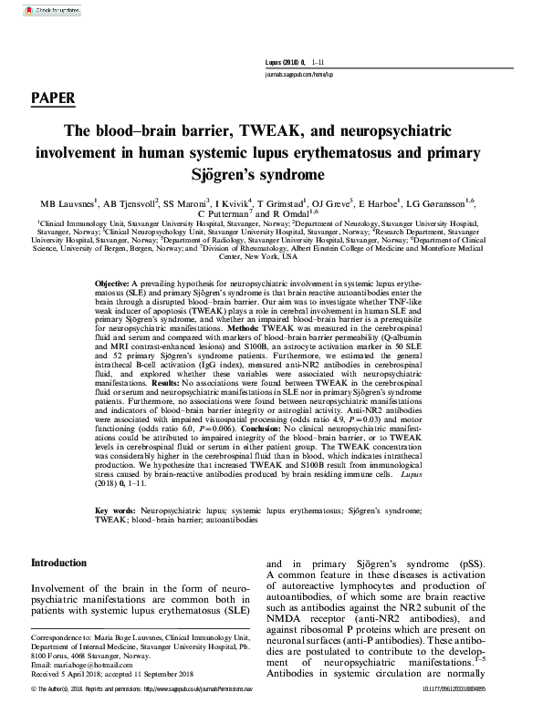 (PDF) The blood–brain barrier, TWEAK, and neuropsychiatric involvement ...