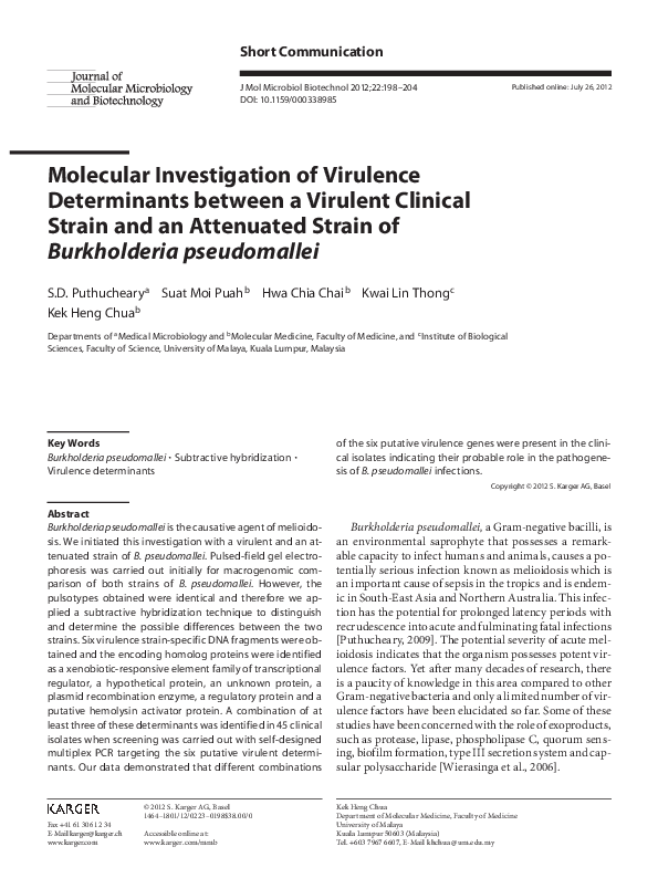 (PDF) Molecular Investigation of Virulence Determinants between a ...
