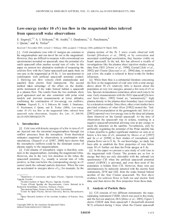 (PDF) Low-energy (order 10 eV) ion flow in the magnetotail lobes ...