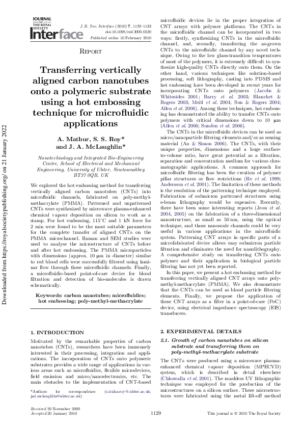 (PDF) Transferring vertically aligned carbon nanotubes onto a polymeric ...