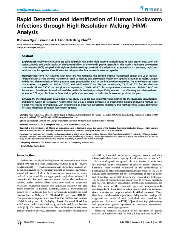 (PDF) Rapid Detection and Identification of Human Hookworm Infections through High Resolution ...