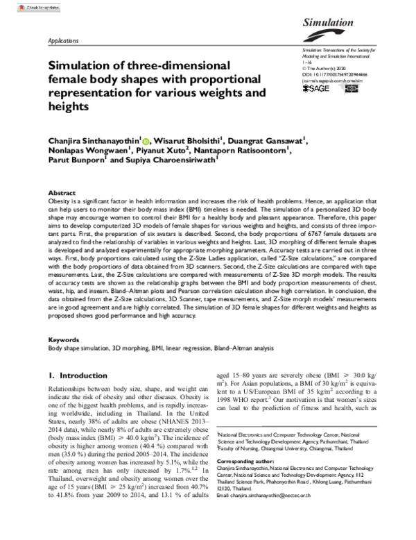 (PDF) Simulation of three-dimensional female body shapes with ...