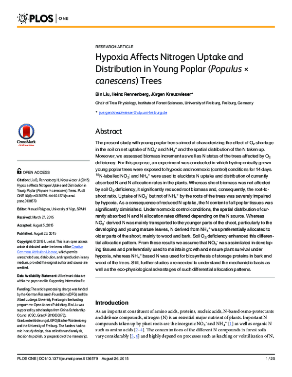 (PDF) Hypoxia Affects Nitrogen Uptake and Distribution in Young Poplar ...