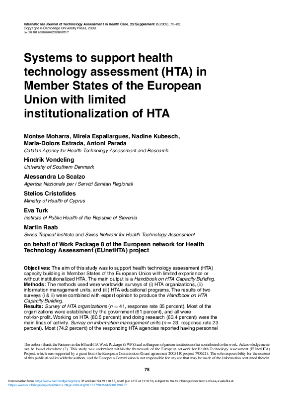 (PDF) Systems to support health technology assessment (HTA) in Member ...