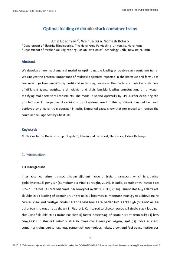 Pdf Optimal Loading Of Double Stack Container Trains