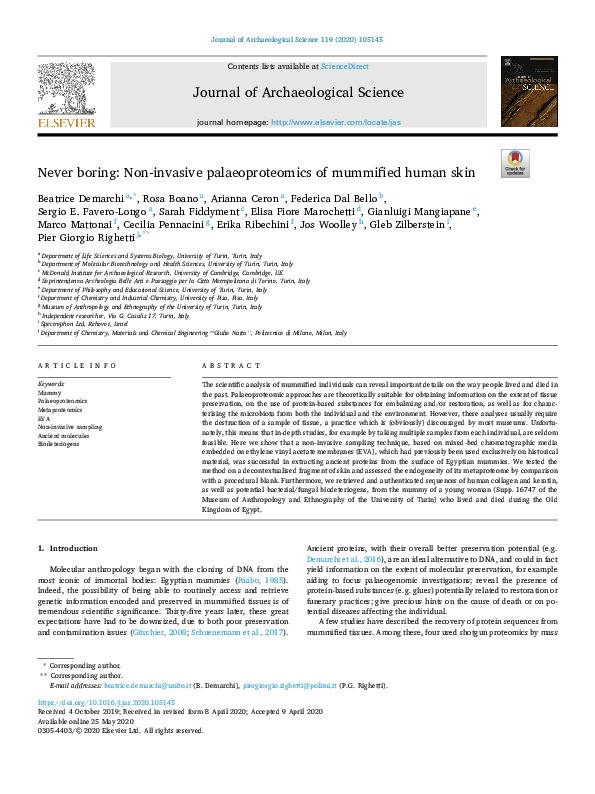 (PDF) Never boring: Non-invasive palaeoproteomics of mummified human skin