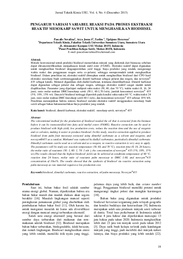 (PDF) Pengaruh Variasi Variabel Reaksi Pada Proses Ekstraksi Reaktif ...